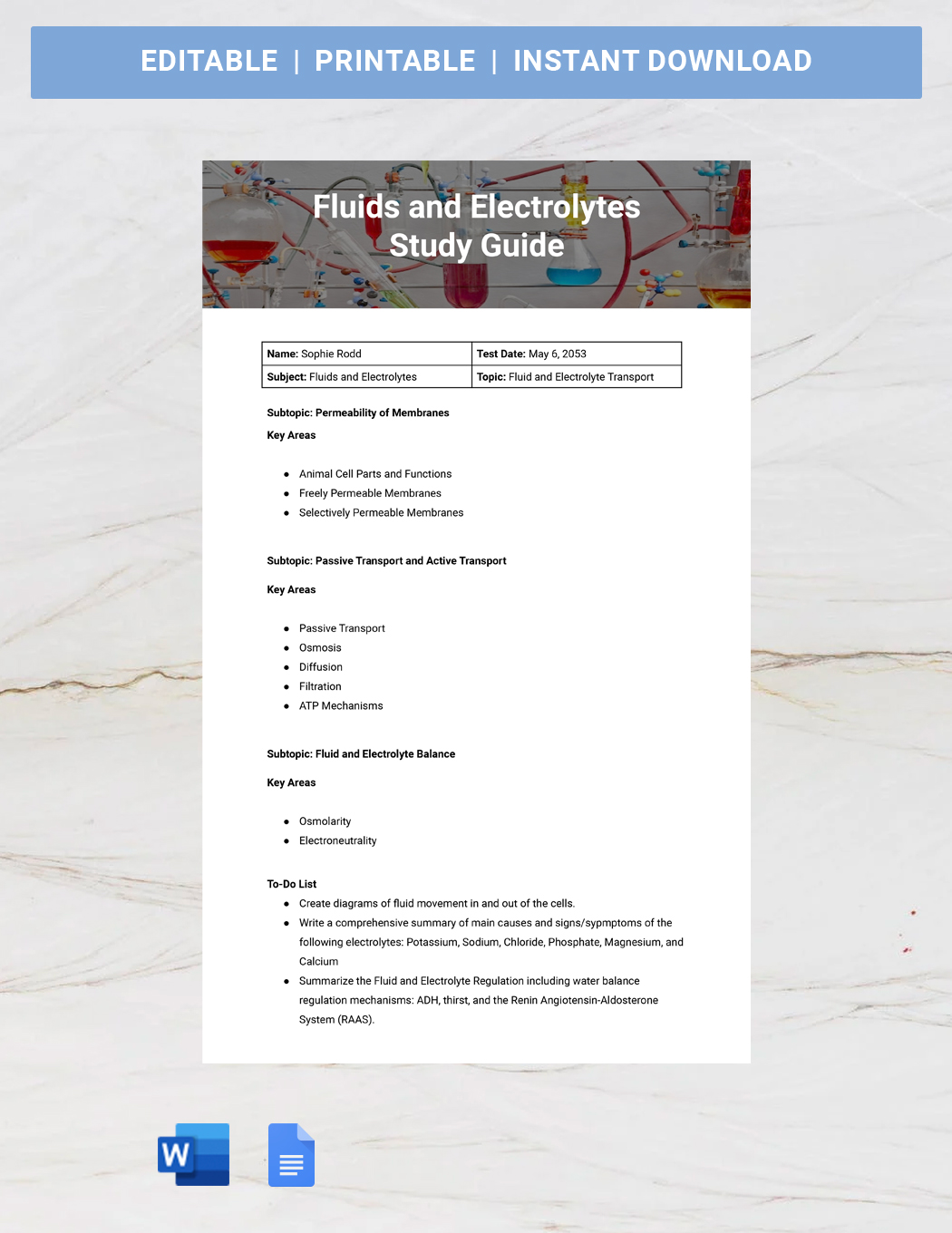 Fluids And Electrolytes Study Guide Template Google Docs Word Apple 