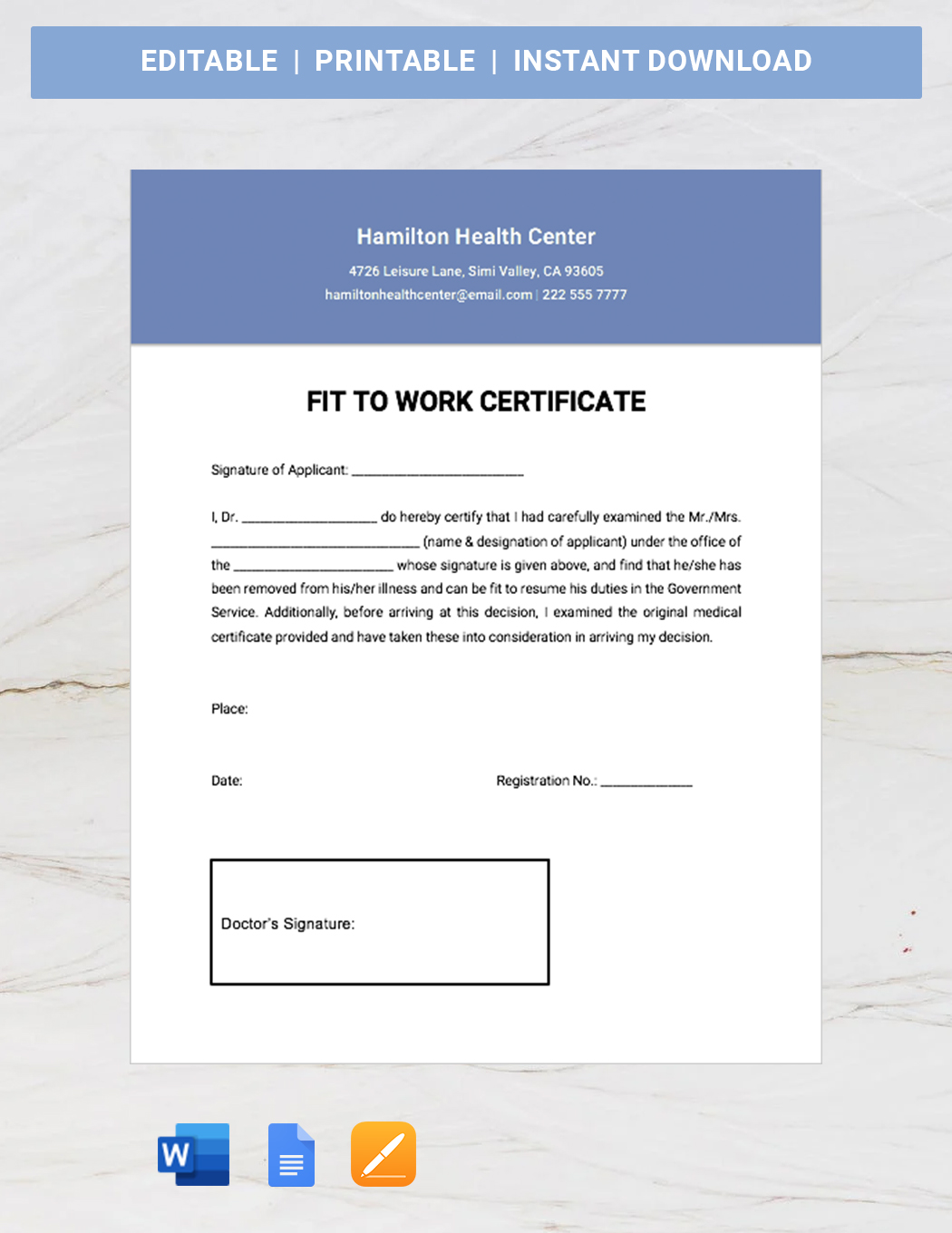 Free Free Fit To Work Certificate Template Google Docs Word 