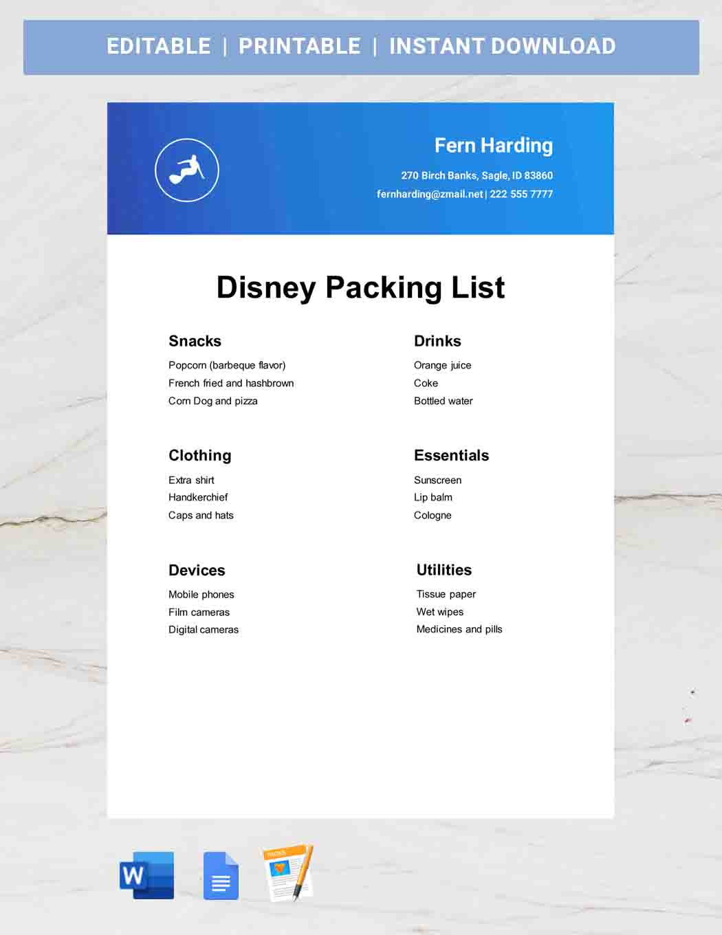 Disney Packing List Template - Google Docs, Word, Apple Pages ...