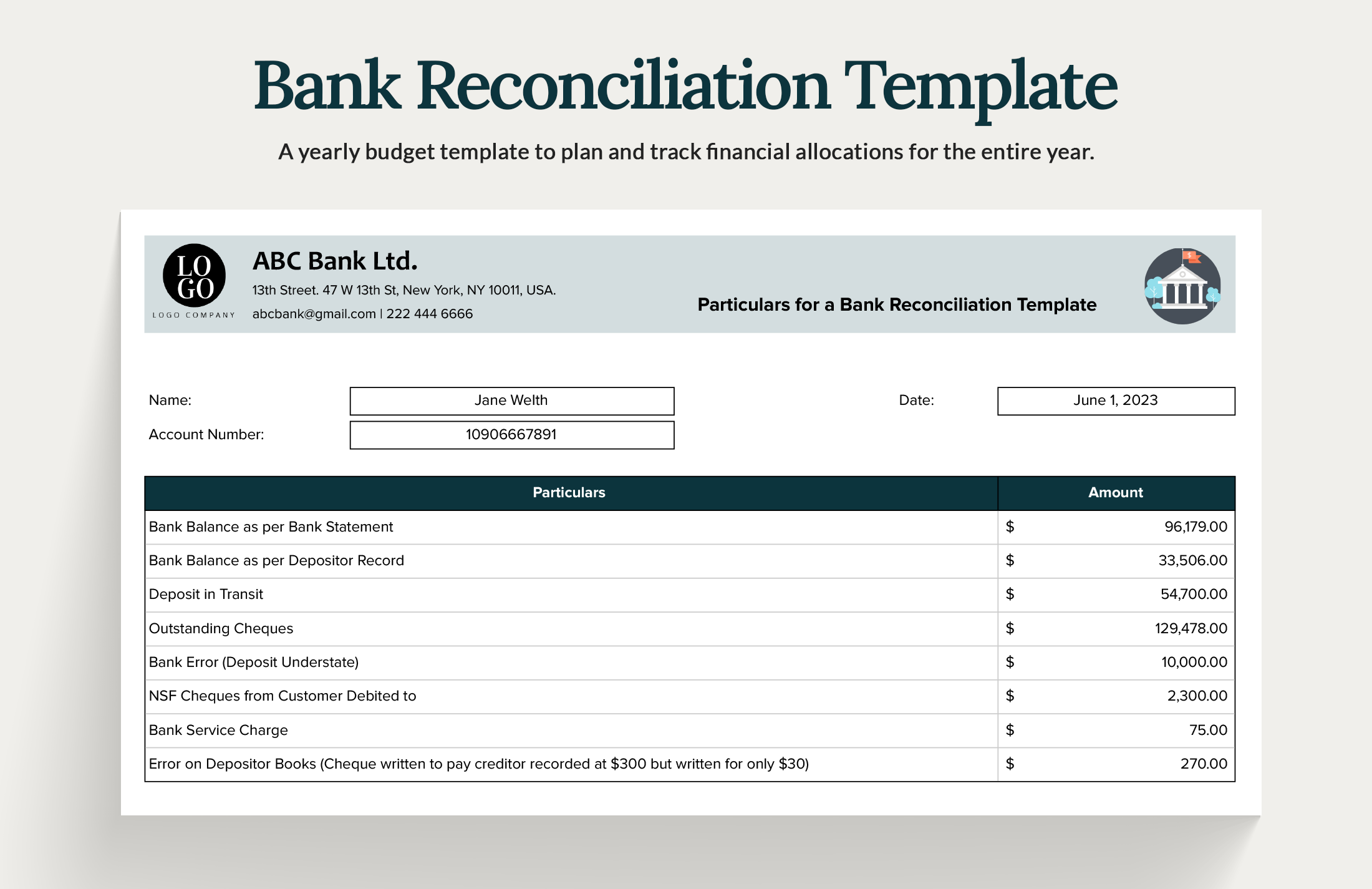 Bank Reconciliation Template Download In Word Google Docs Excel 