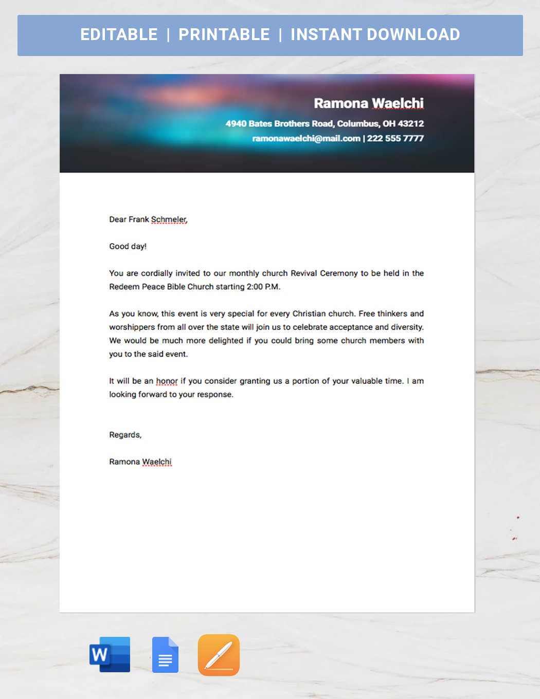 Invitation Letter For Church Revival Google Docs Word Apple Pages 