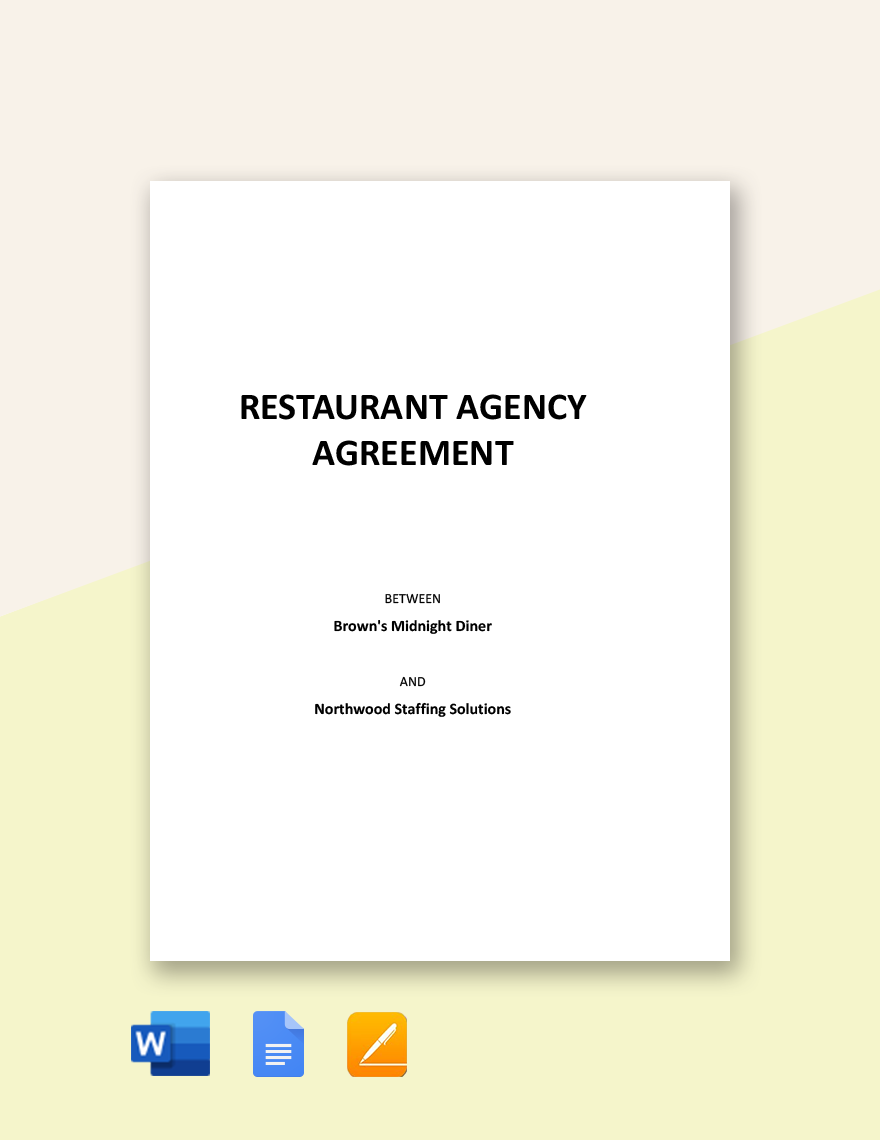 Restaurant Agency Agreement Template - Google Docs, Word, Apple Pages ...