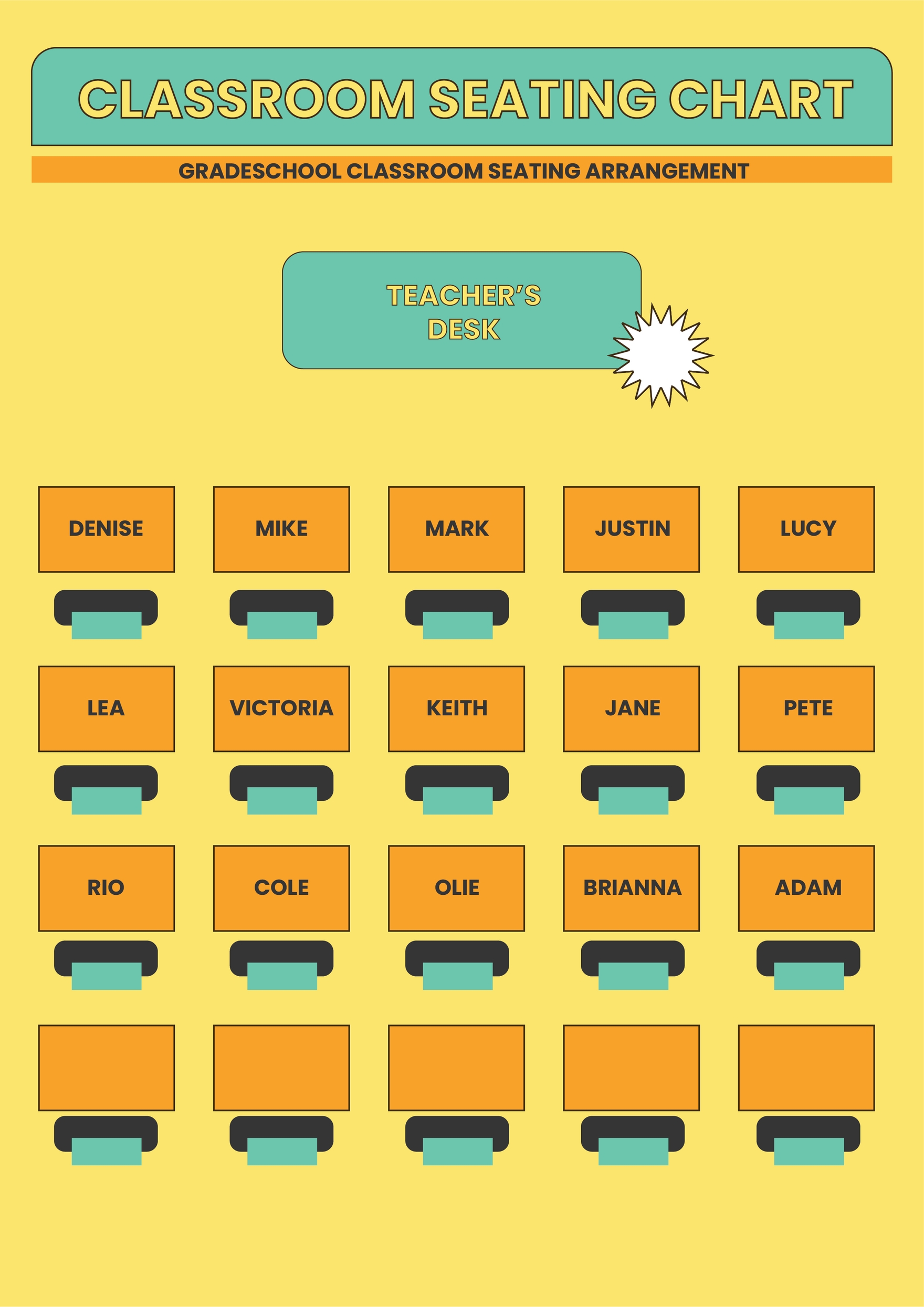 Horizontal Classroom Seating Chart In Illustrator PDF Download