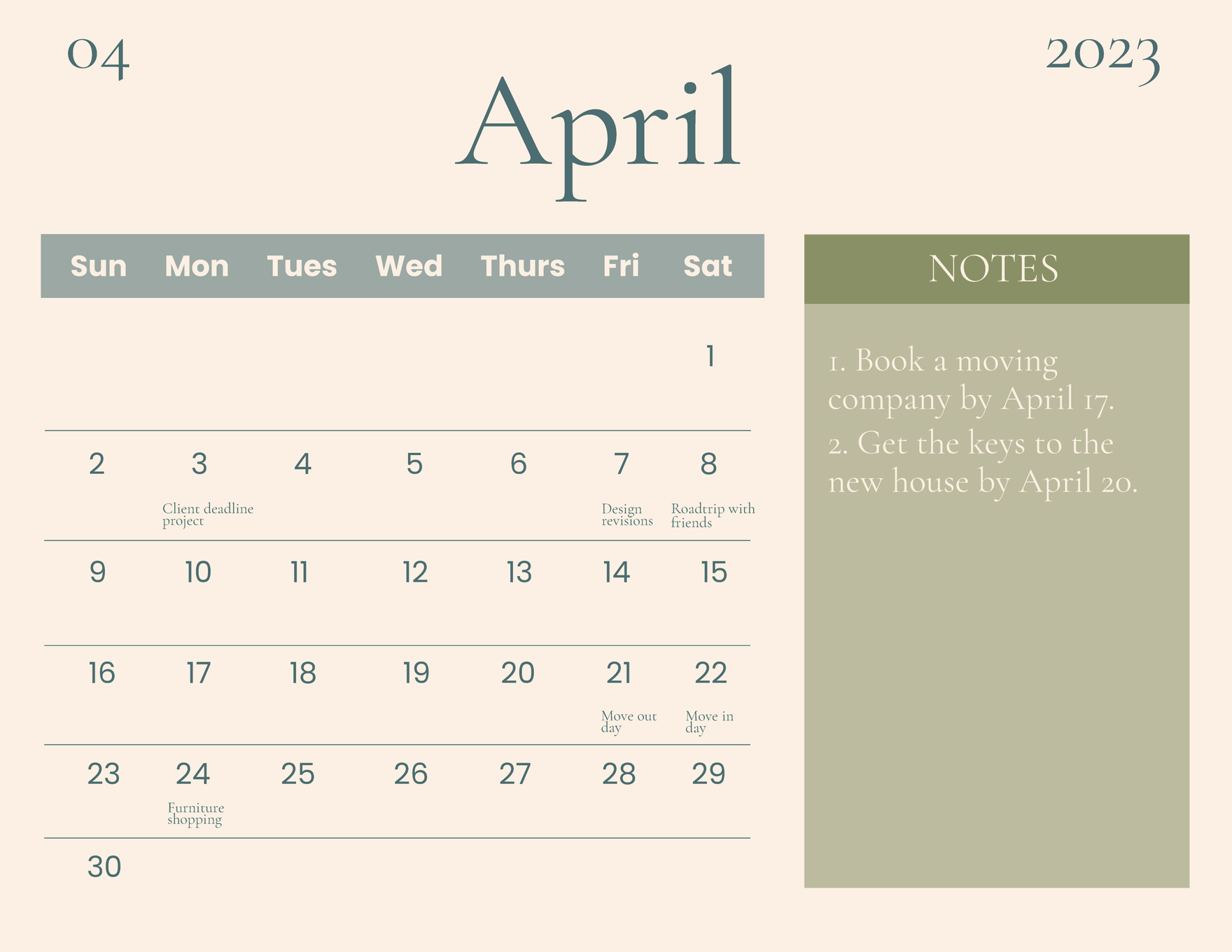 Printable April 2023 Monthly Calendar Template Download In Word 
