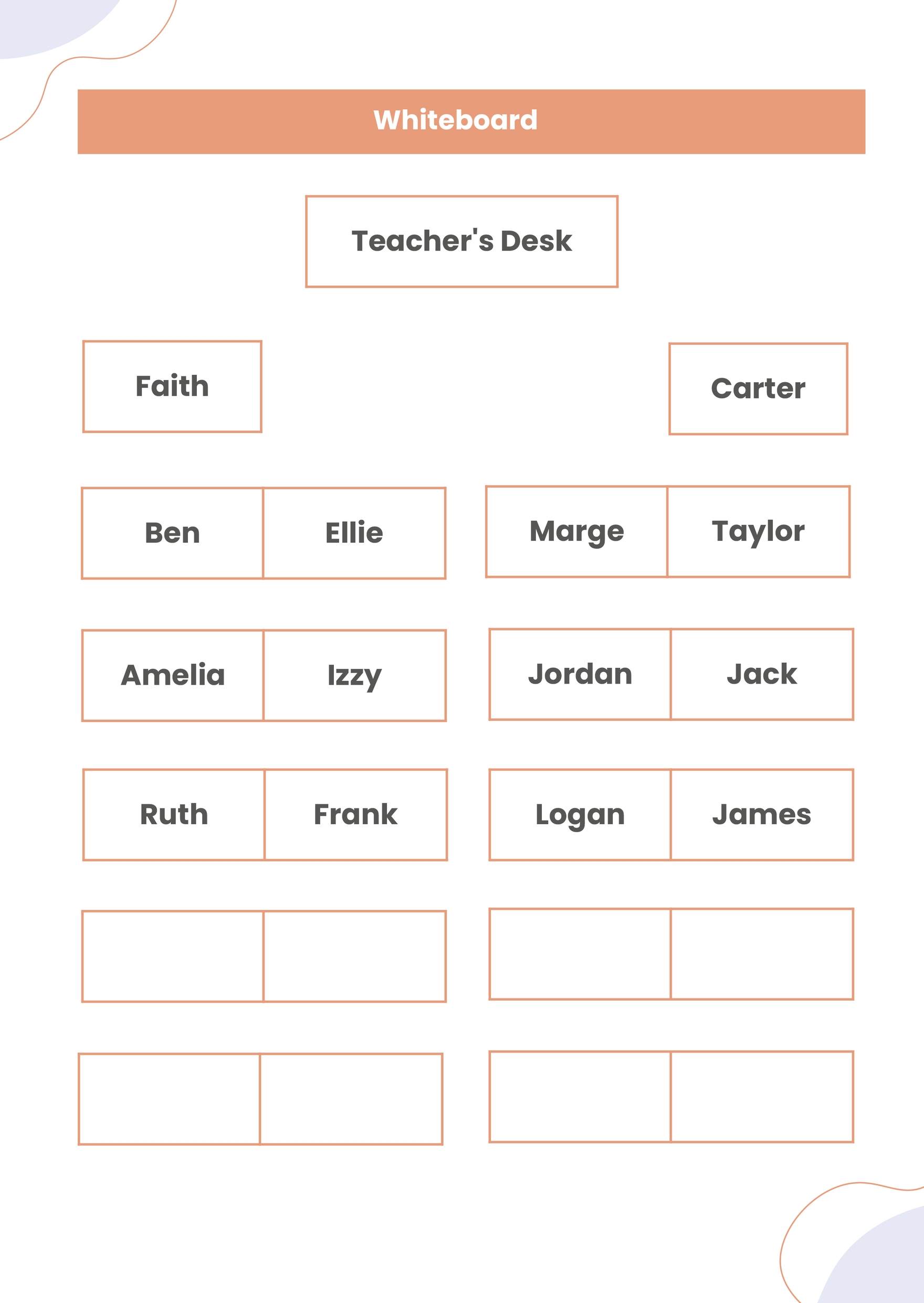 Seating Chart Template Classroom Editable Free