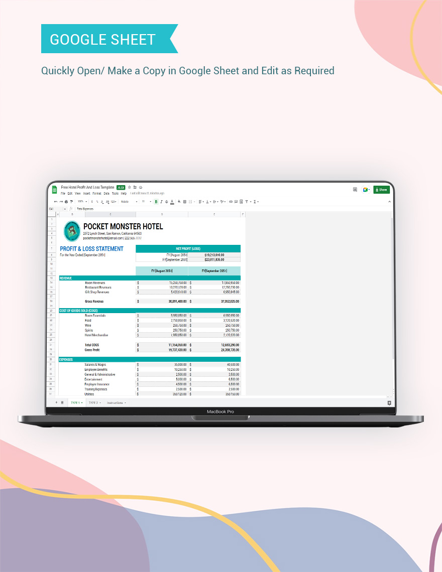 Free Hotel Profit And Loss Template - Google Sheets, Excel | Template.net