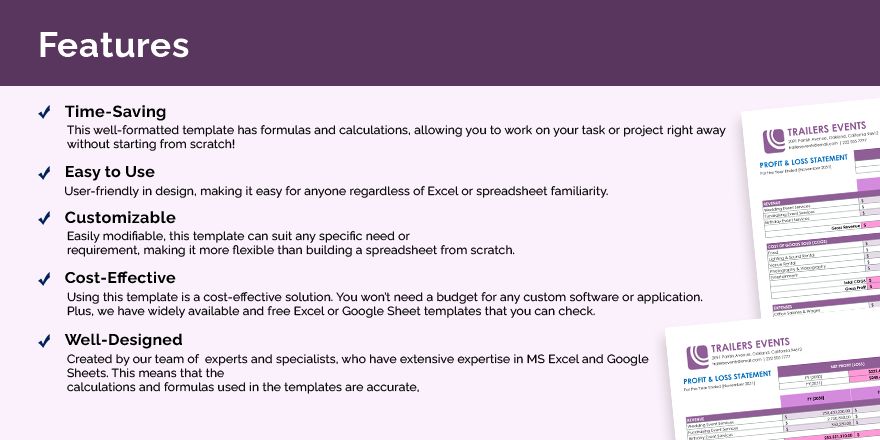Event Profit And Loss Template in MS Excel, Google Sheets - Download