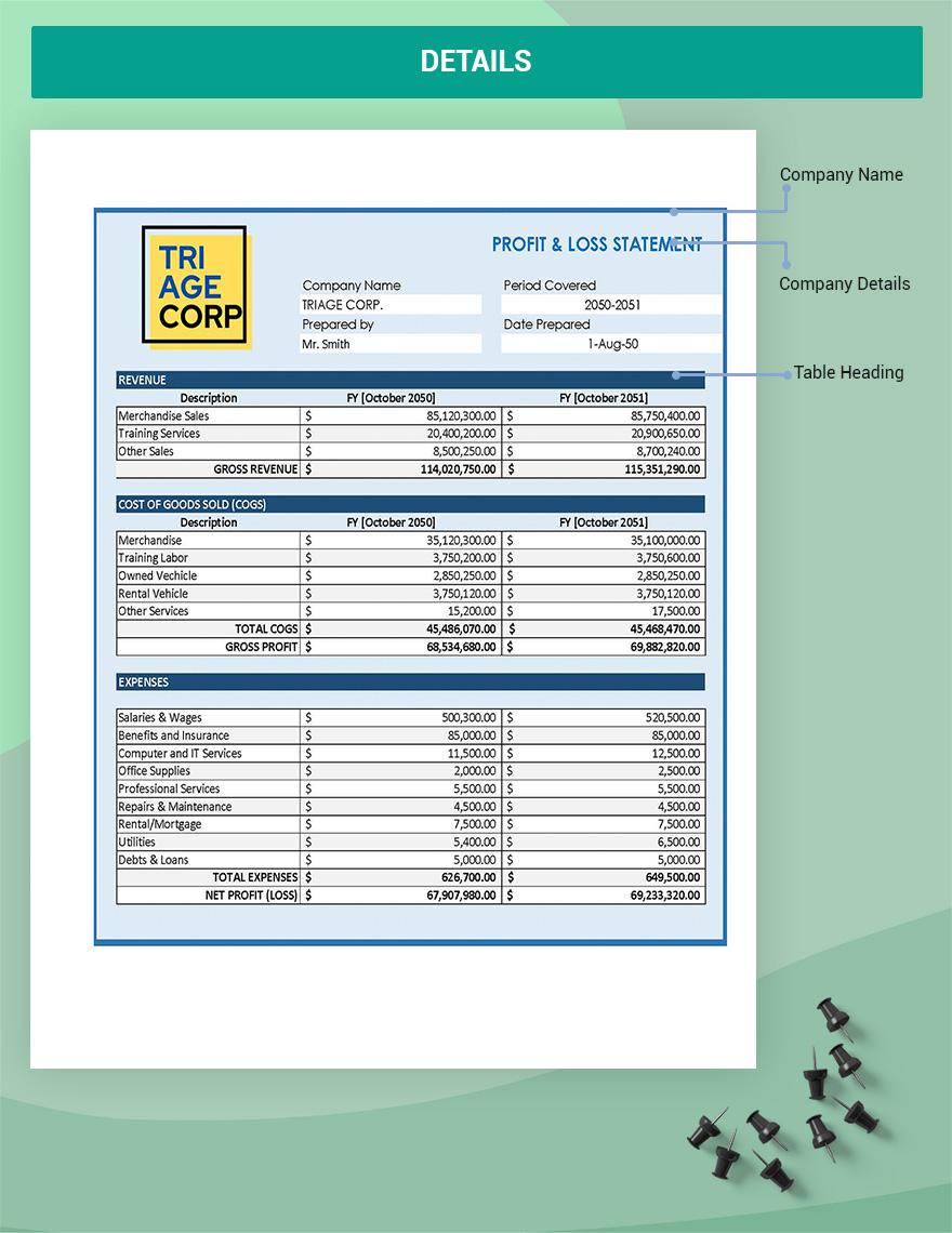 Corporate Profit And Loss Template - Google Sheets, Excel | Template.net