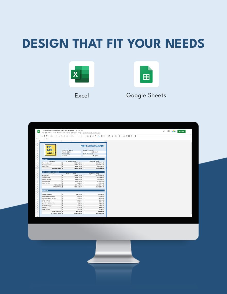 Corporate Profit And Loss Template - Download in Excel, Google Sheets ...