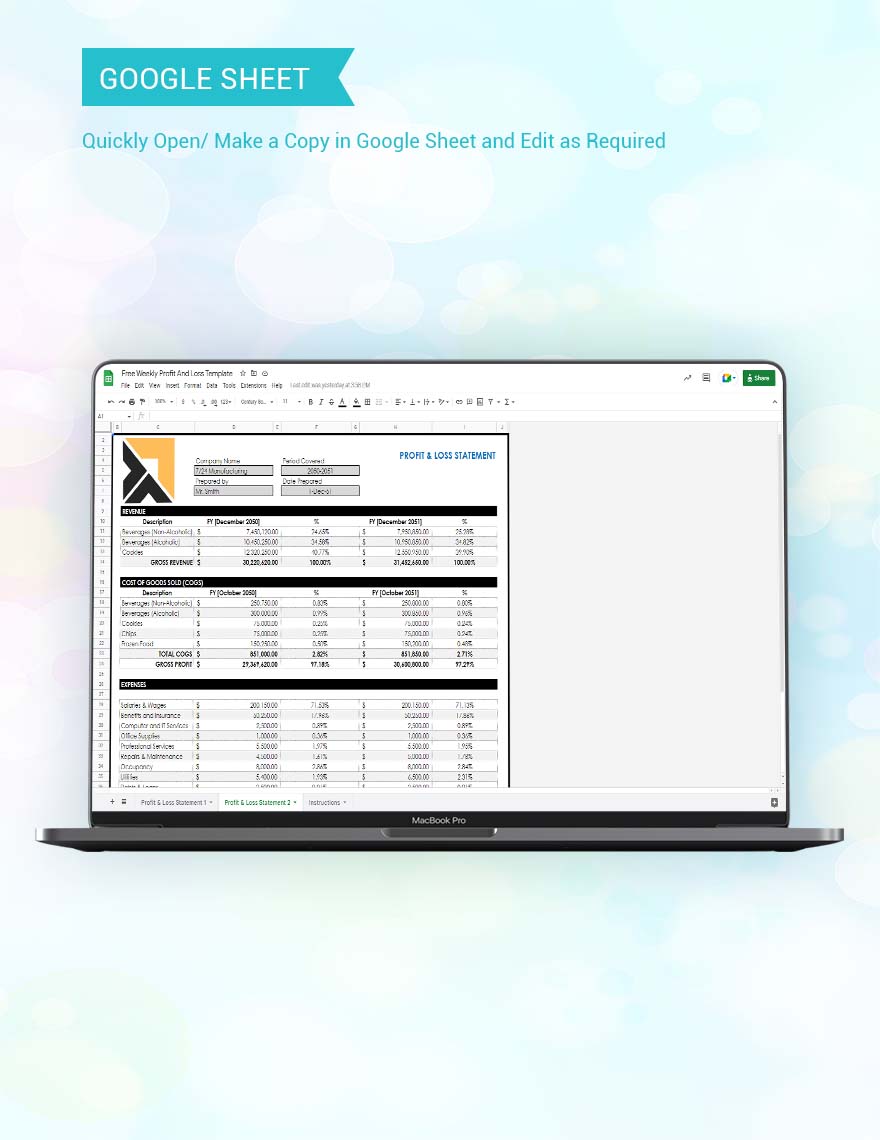 Free Weekly Profit And Loss Template - Google Sheets, Excel | Template.net