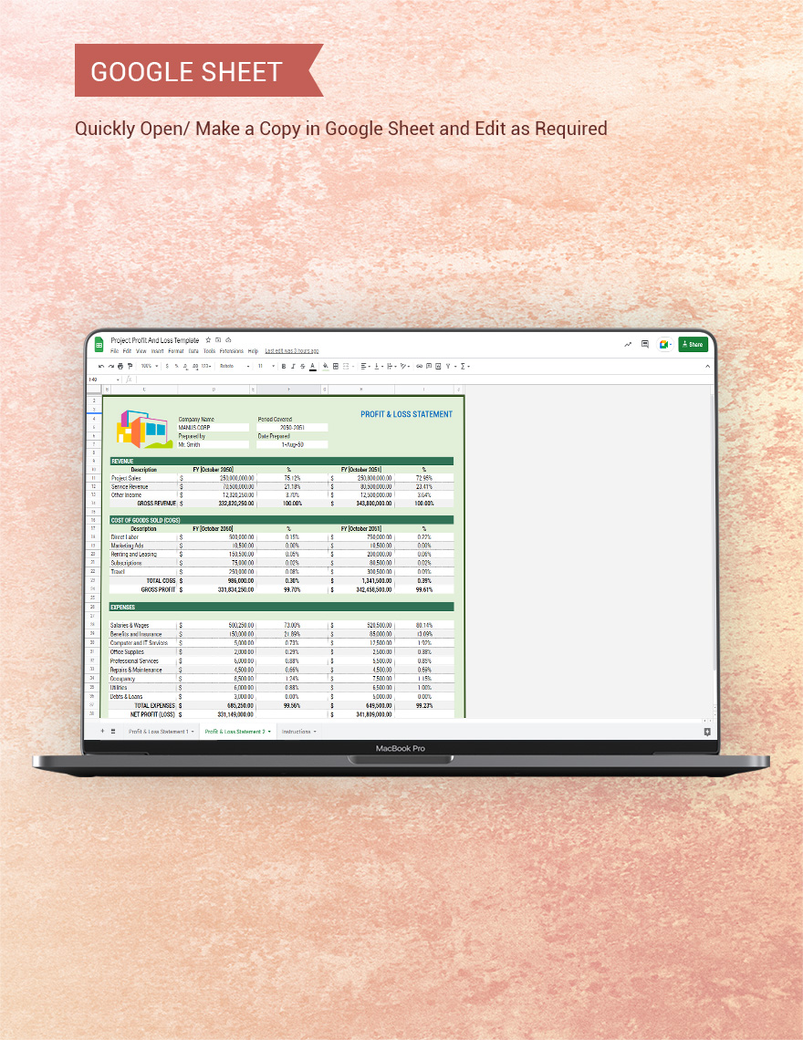 Project Profit And Loss Template - Google Sheets, Excel | Template.net