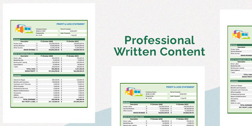 Free Project Profit And Loss Template - Google Sheets, Excel | Template.net