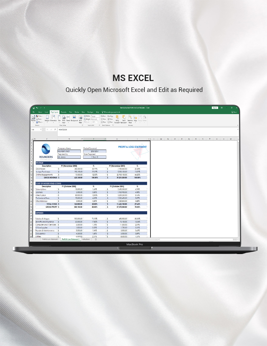 Start Up Business Profit And Loss Template - Google Sheets, Excel ...