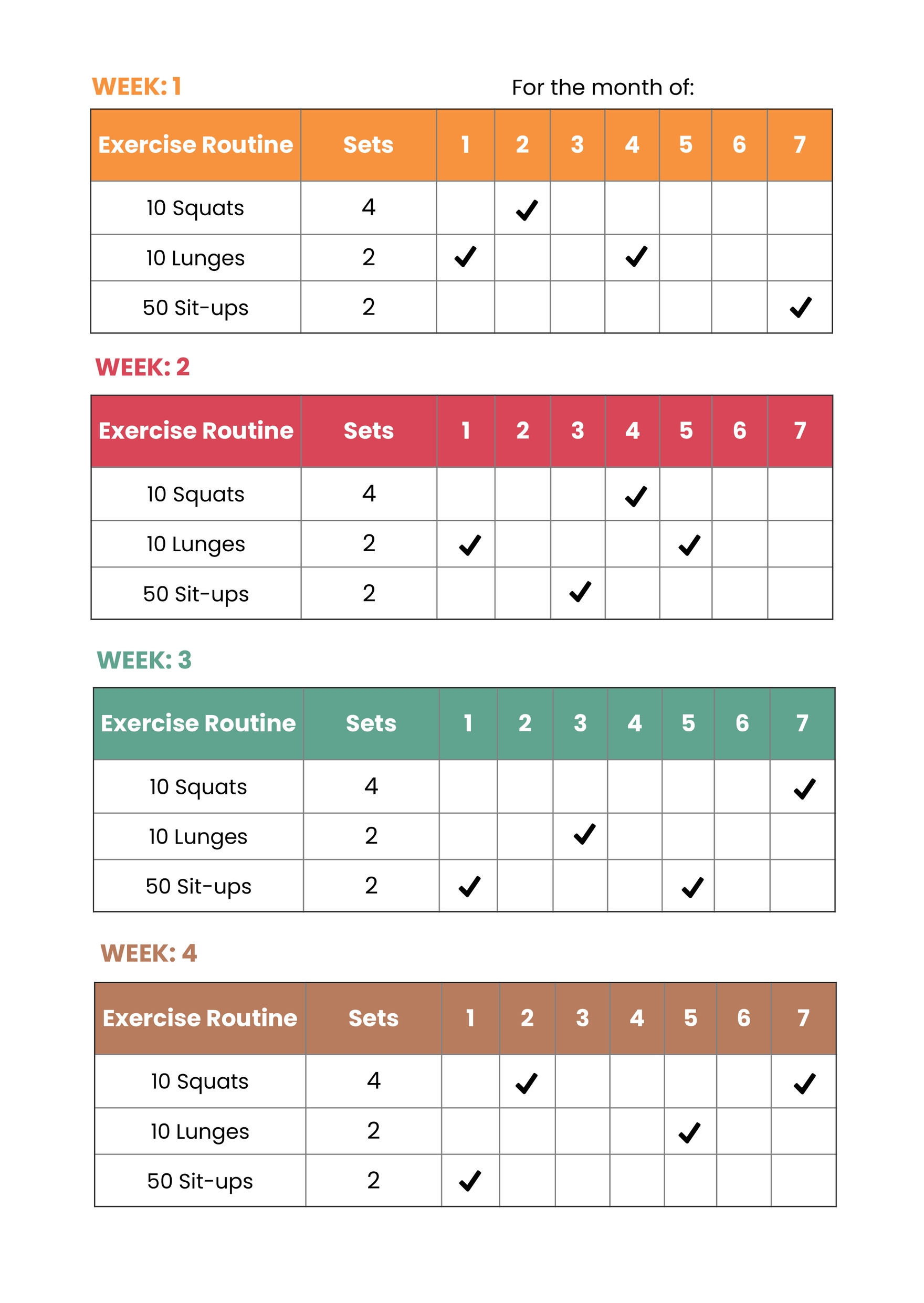 Free Daily Exercise And Habit Tracker Color Chart Illustrator PDF 