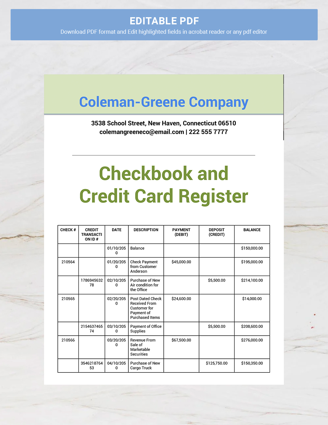 Checkbook And Credit Card Register Template - Google Docs, Word ...