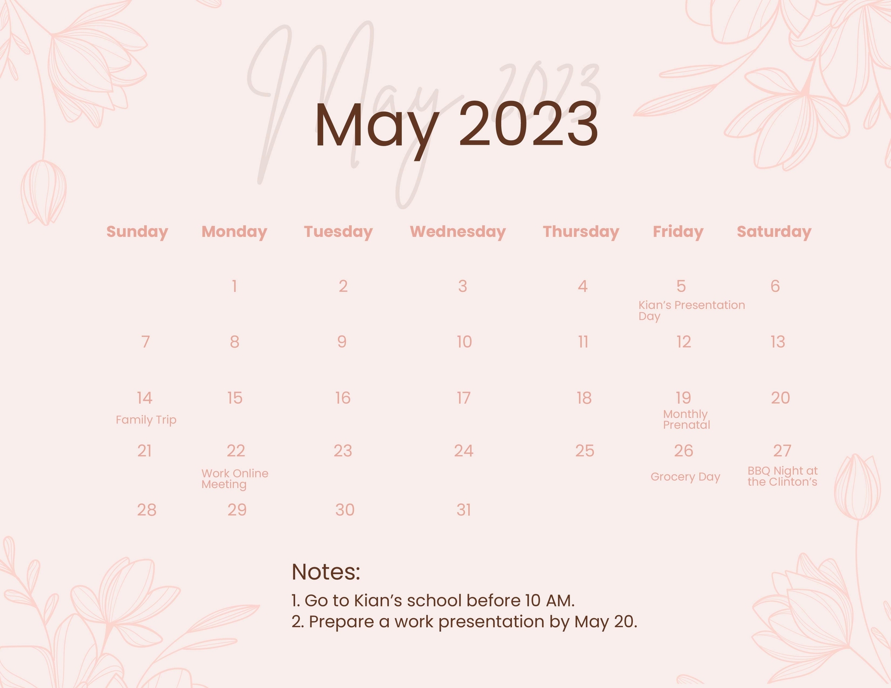 Cute May 2023 Calendar Template Download In Word Google Docs 