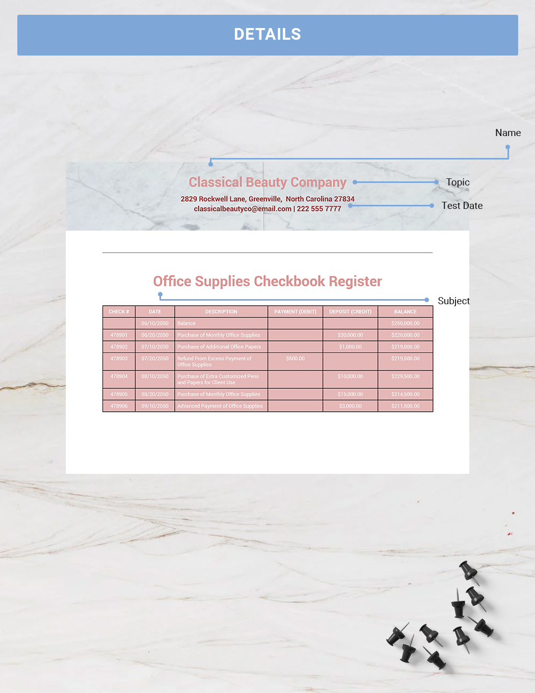 Office Supplies Checkbook Register Template - Google Docs, Word, Apple ...