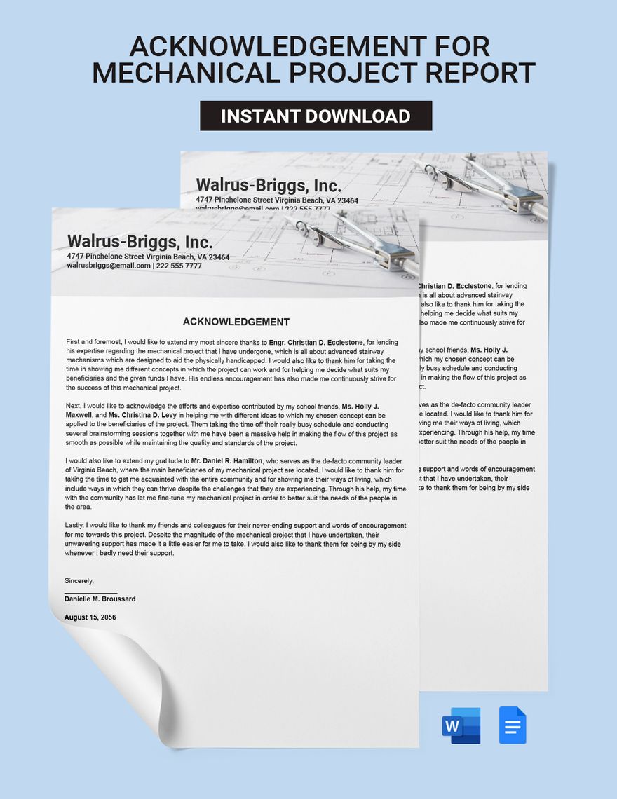 Acknowledgement For Mechanical Project Report Download In Word Google Docs Apple Pages 
