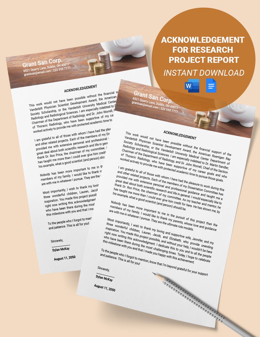 Acknowledgement For Research Project Report Download In Word Google Docs Apple Pages 