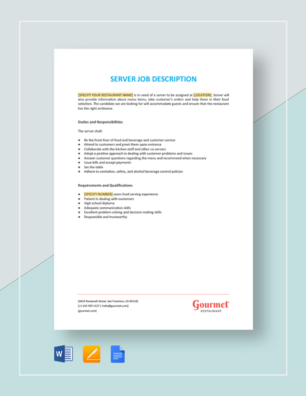 Server Job Description Template - 11+ Free Word, PDF Format Download!