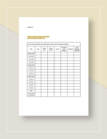 Restaurant Restroom Checklist Template Google Docs Word Apple Pages 