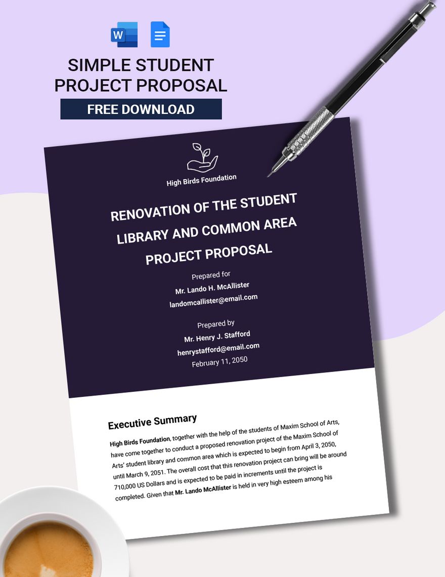 Student Project Work Proposal Google Docs Word Apple Pages Template