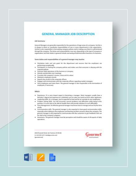 15+ Manager Job Description Templates - PDF, DOC