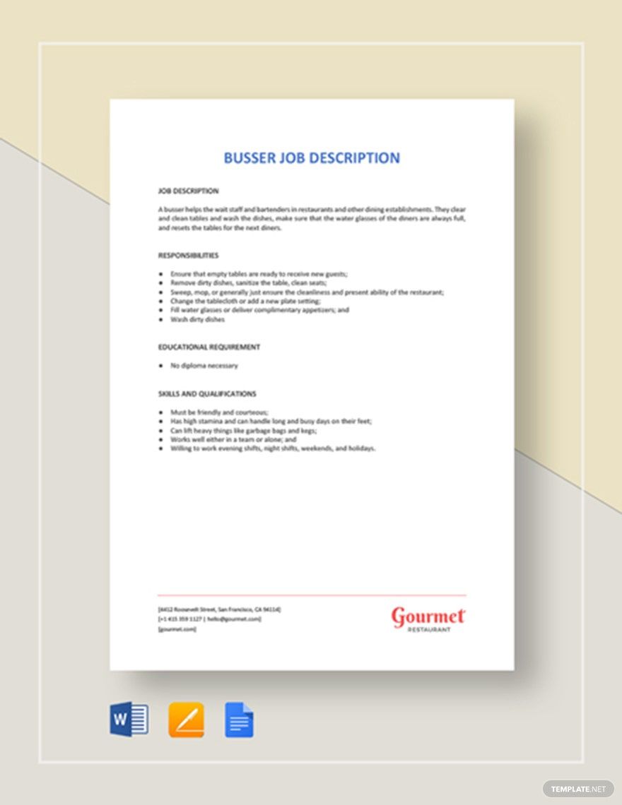 Free Busser Job Description Template Download In Word Google Docs 