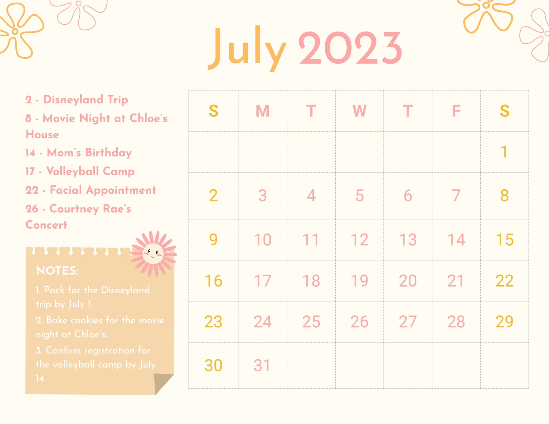 Free Simple July 2023 Calendar Template Download In Word Google Docs 