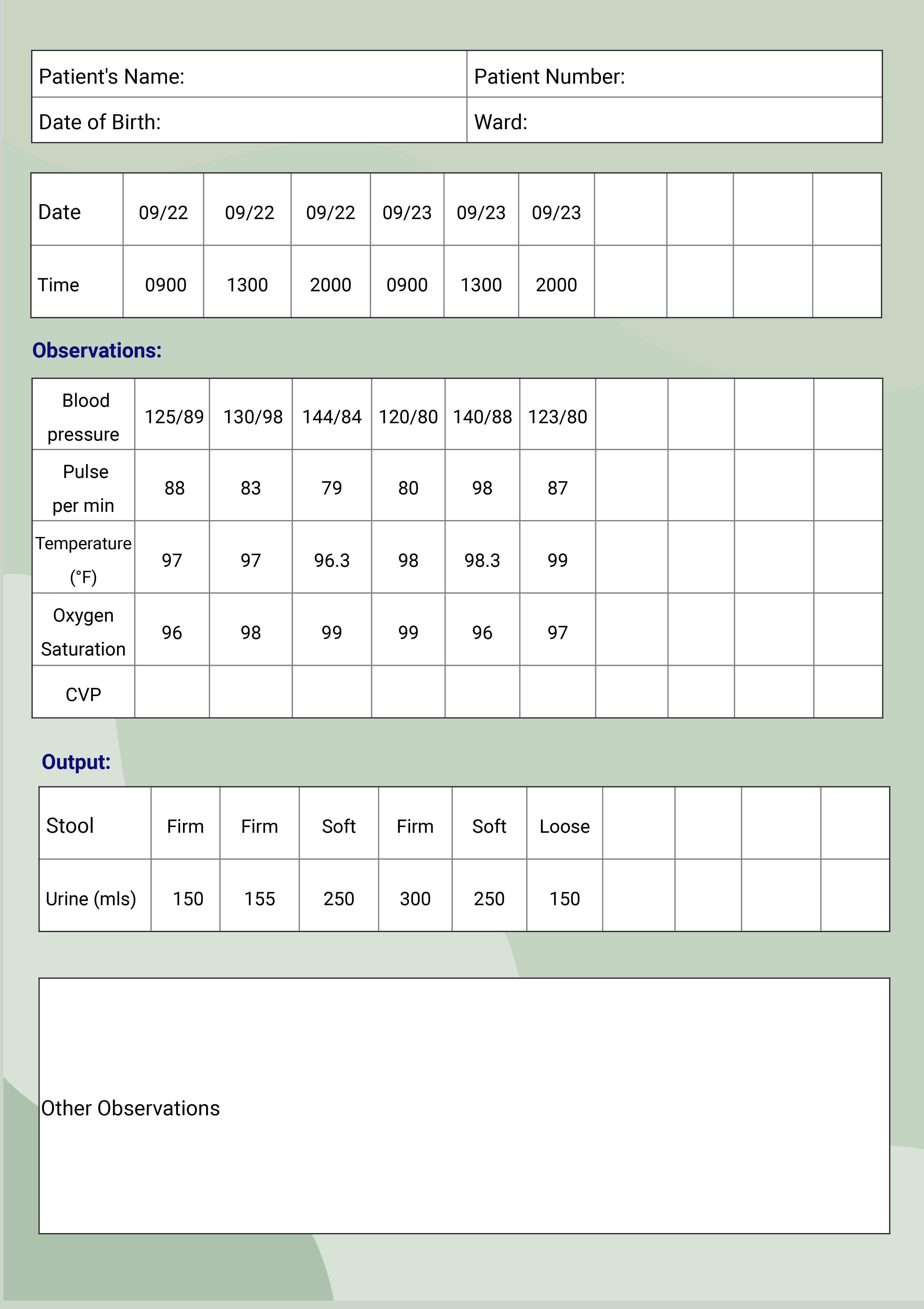 Free Patient Chart Template - Download in Word, Excel, PDF, Apple Pages ...