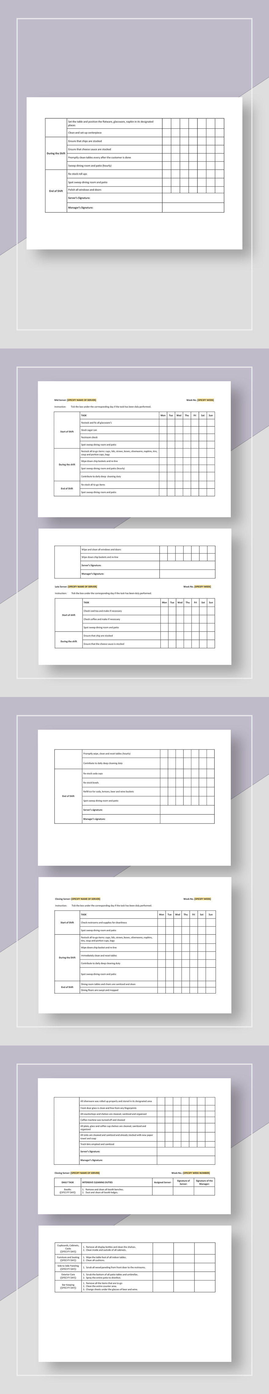 Restaurant Server Sidework Checklist Template Google Docs Word 