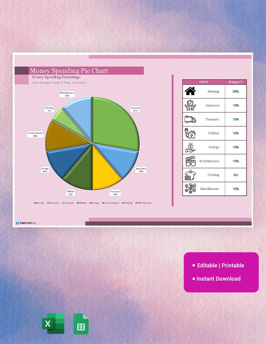 Money Spending Pie Chart Google Sheets Excel Template