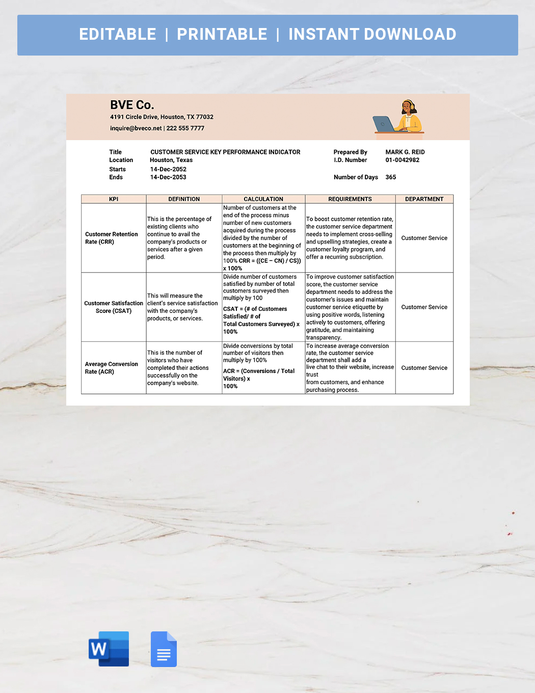 Customer Service KPI Template - Google Docs, Word | Template.net