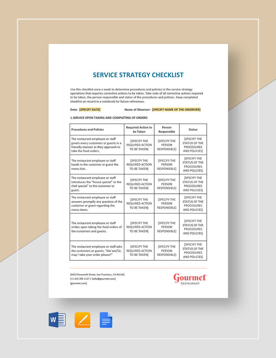 Restaurant Restroom Checklist Template - Google Docs, Word, Apple Pages ... Restaurant Restroom Checklist Template - Google Docs, Word, Apple Pages ...