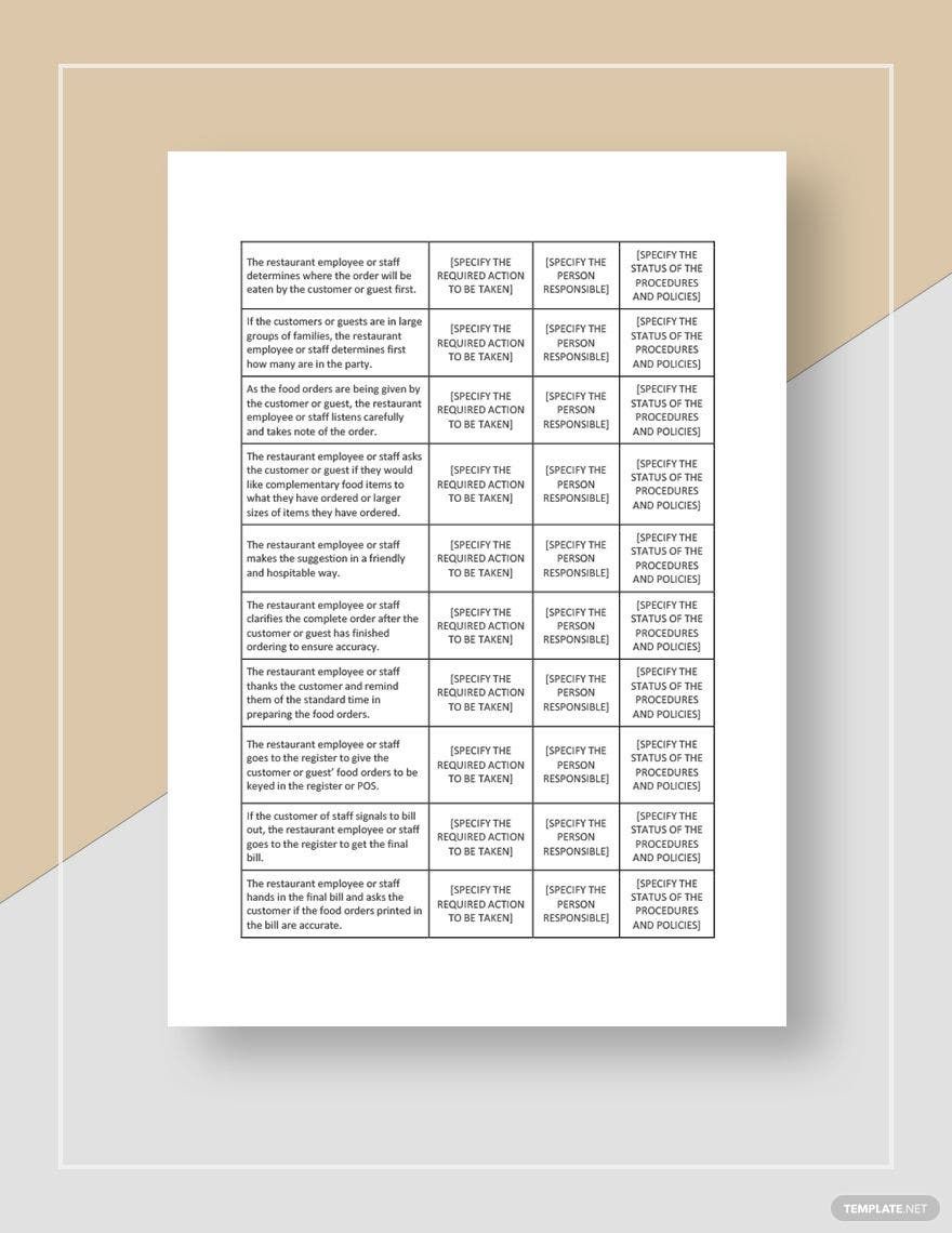 Restaurant Food Service Checklist Template - Google Docs, Word, Apple ... Restaurant Food Service Checklist Template - Google Docs, Word, Apple ...