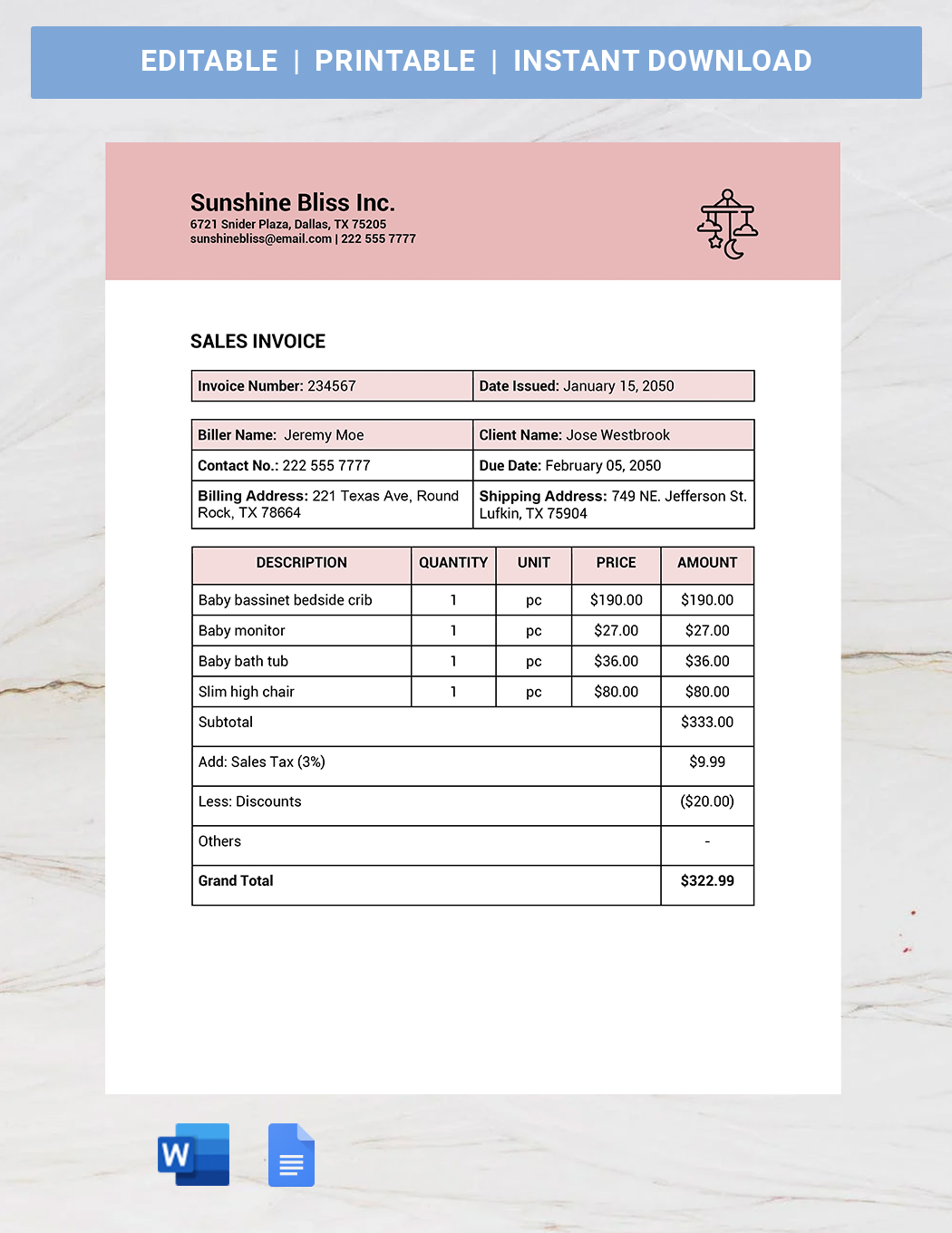 Book Store Invoice Template Google Docs Google Sheets Excel Word 