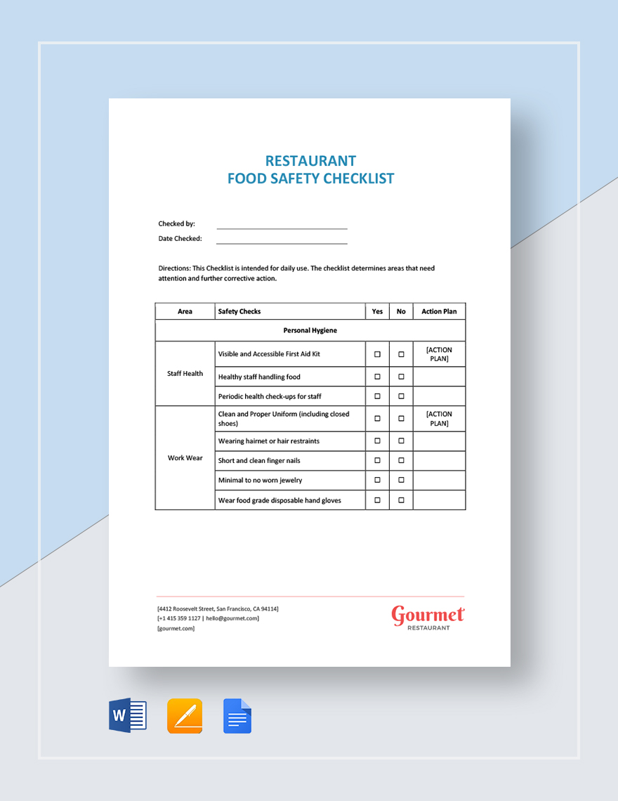 Safety Audit Checklist Template - Google Docs, Word, Apple Pages, PDF ...