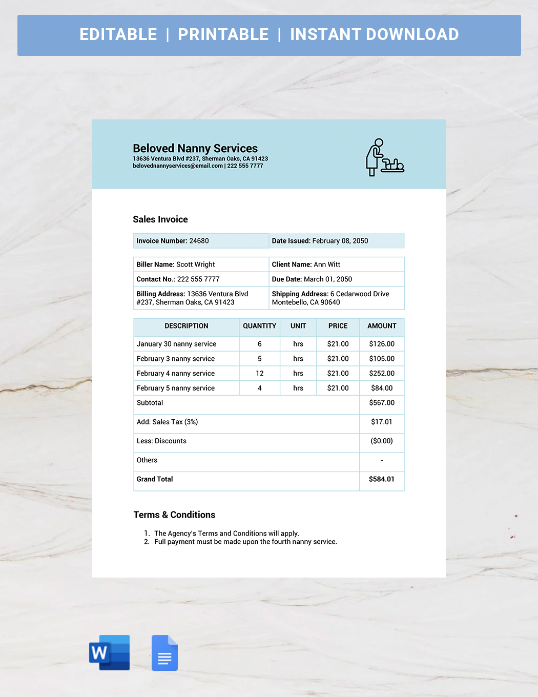 Service Cash Invoice Template - Google Docs, Word | Template.net