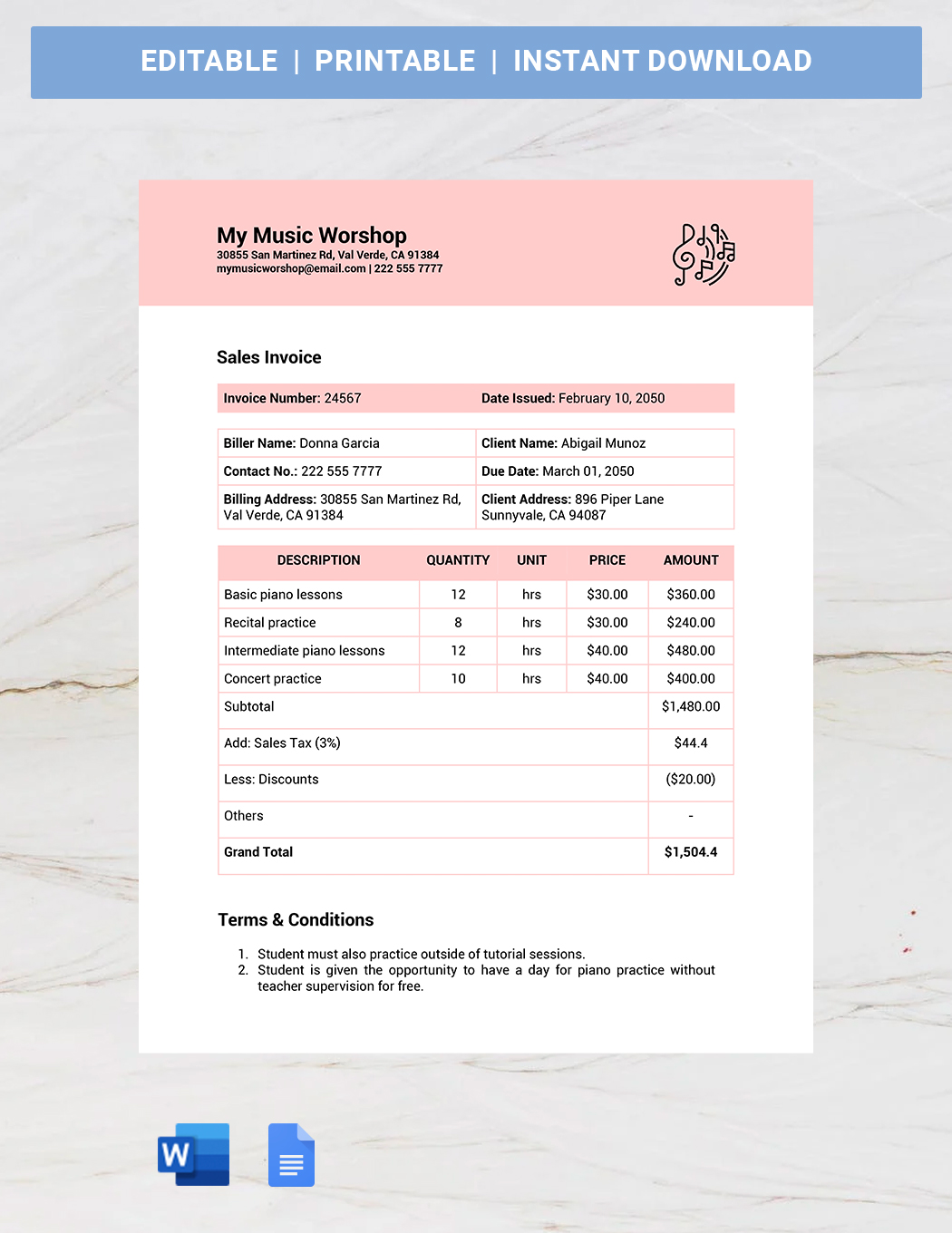 Blank Cash Invoice Template - Google Docs, Word | Template.net