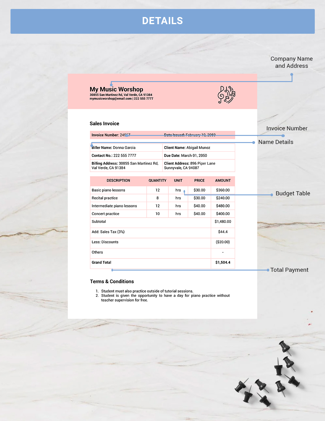 Workshop Cash Invoice - Google Docs, Word | Template.net