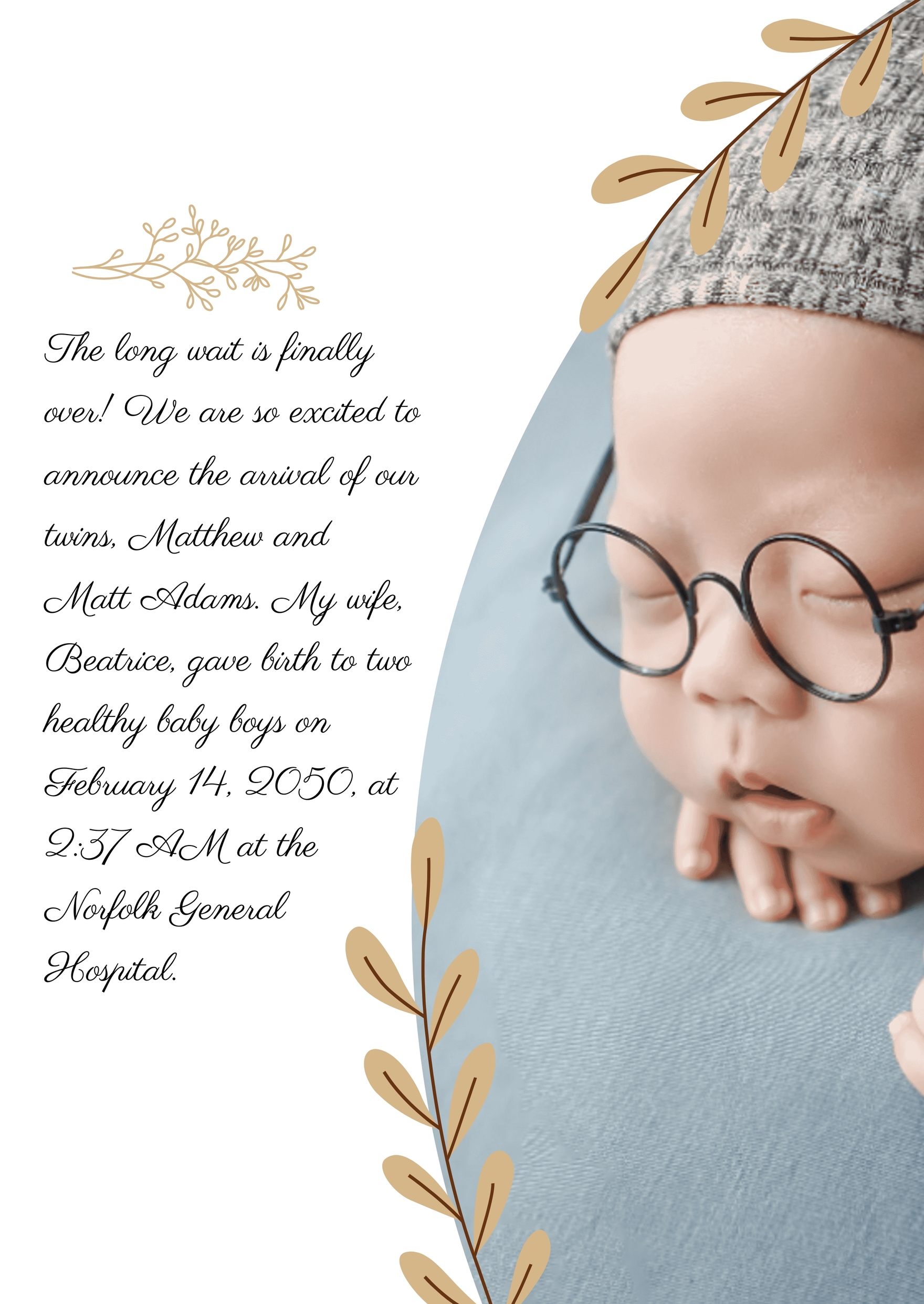 Cute Baby Announcement Template In Pages Illustrator PSD Word