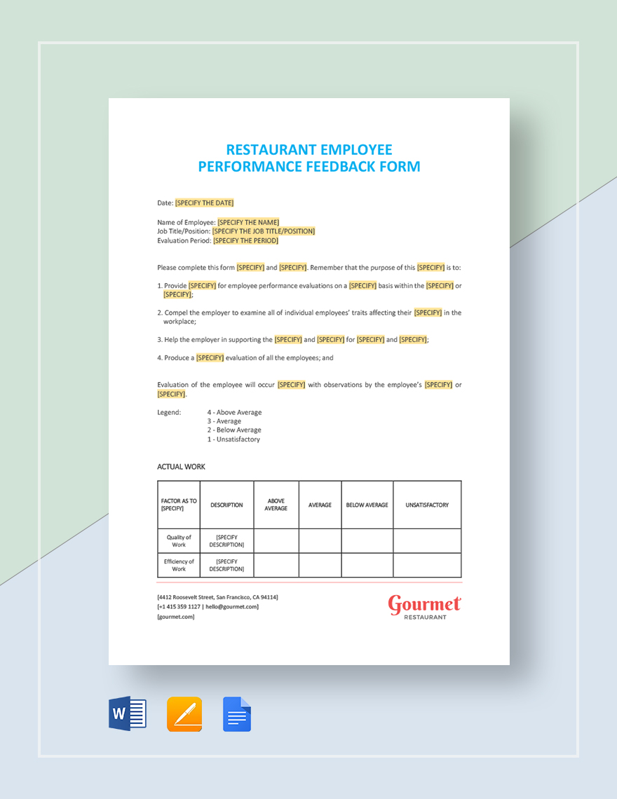 Employee Performance Review Template - Google Docs, Word, Apple Pages ...