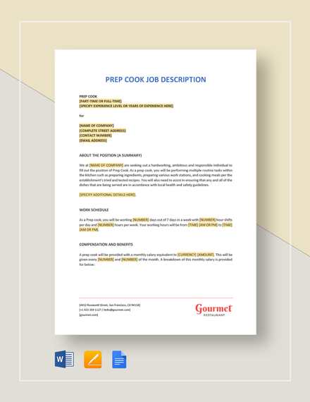 17+ Line Cook Job Description Templates - PDF, DOC | Free & Premium ...