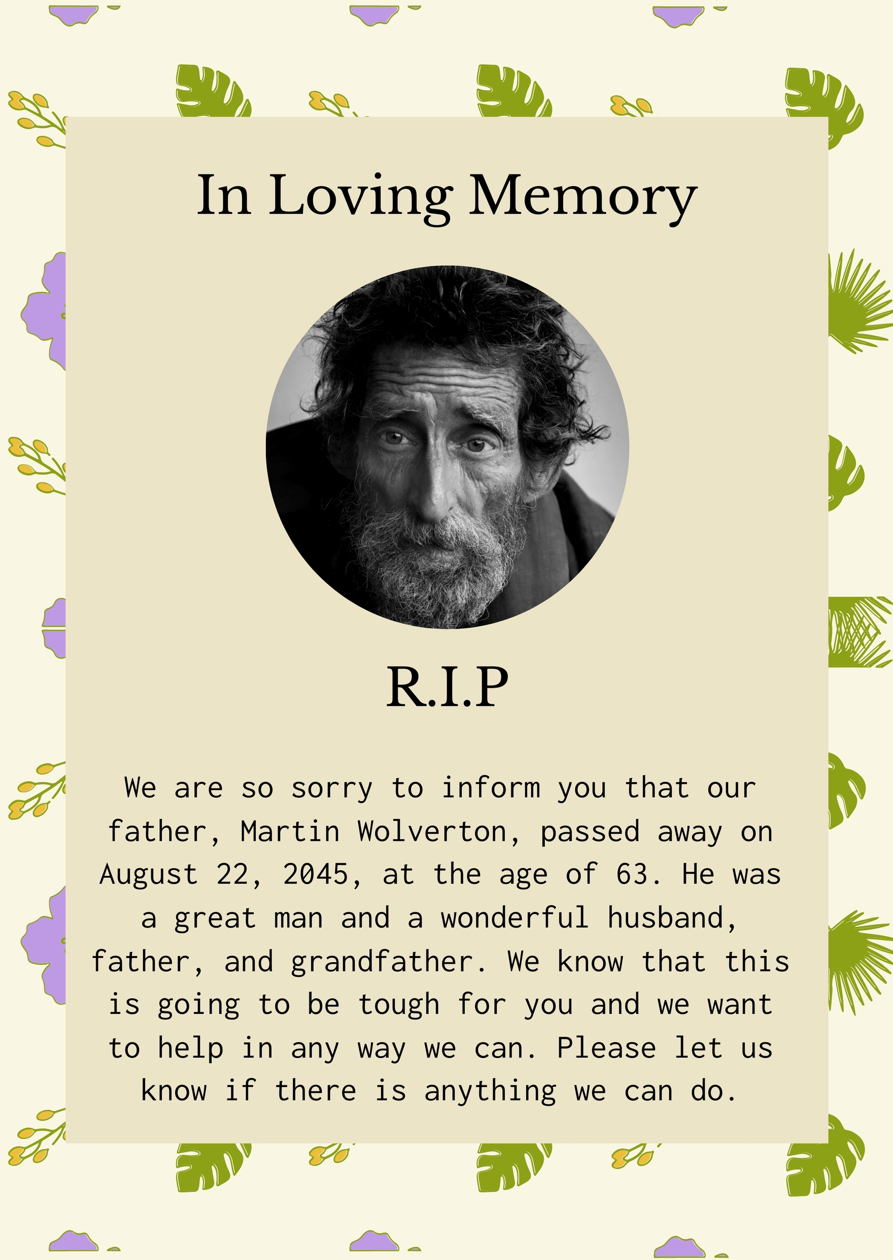 Free Printable Death Announcement Templates To Customize Online