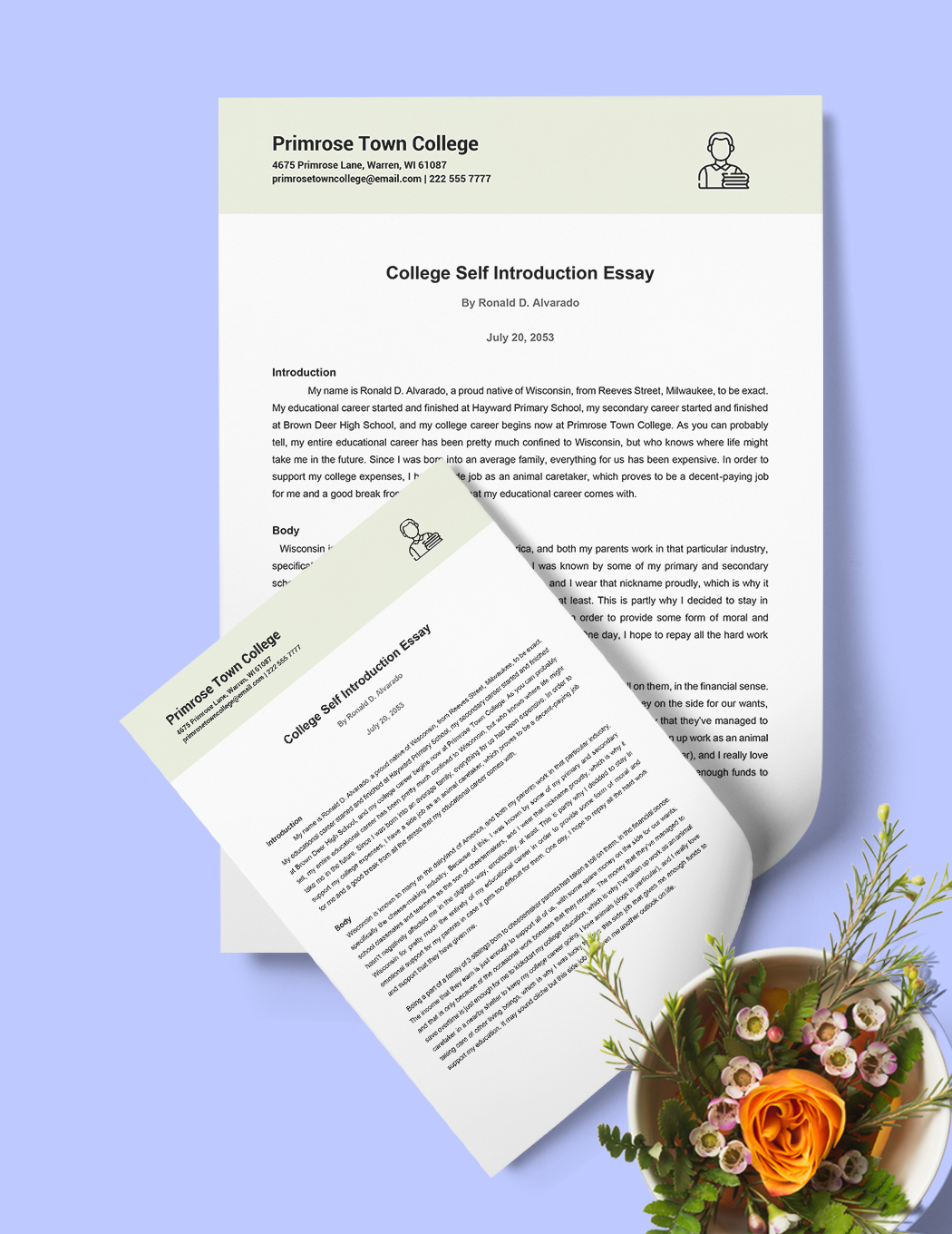 College Self Introduction Essay Google Docs Word Template