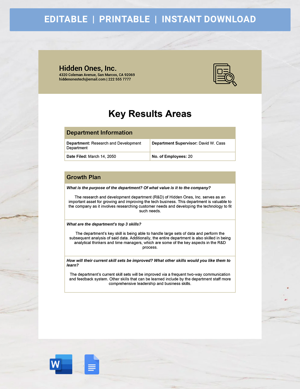 Software Engineer Key Results Area Template - Google Docs, Word ...