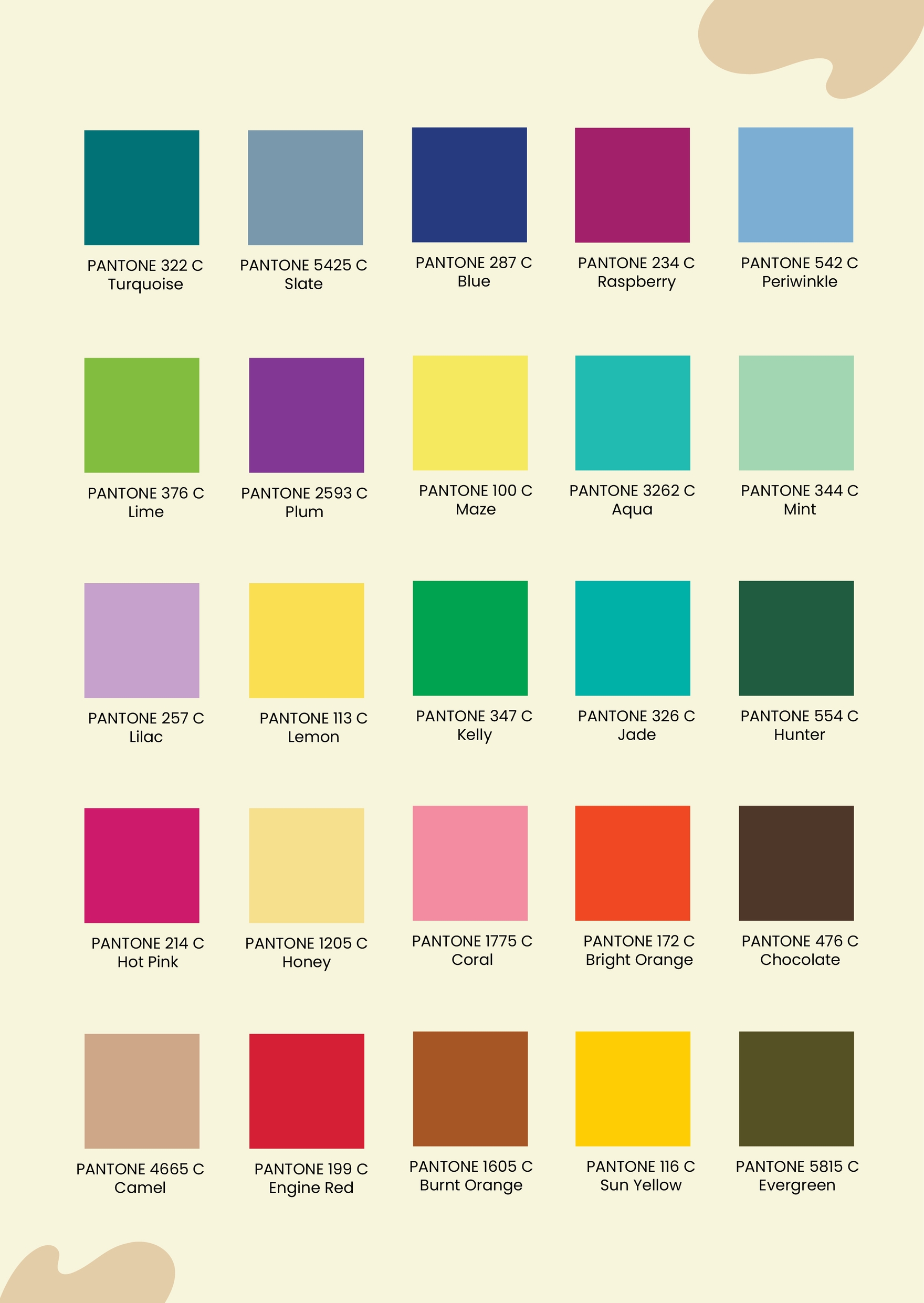 Basic Pantone Color Chart In Illustrator PDF Download Template
