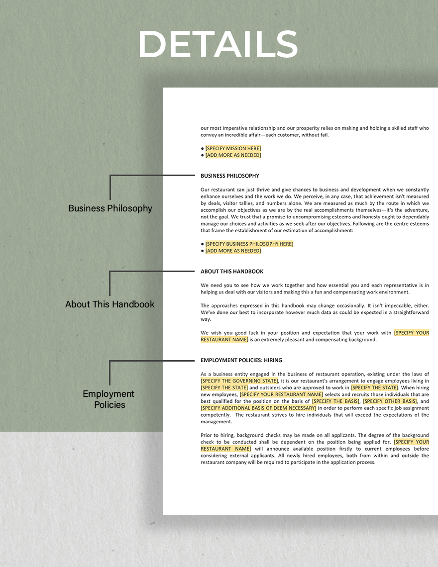 Restaurant Employee Handbook Template - Word, Google Docs, Apple Pages ...