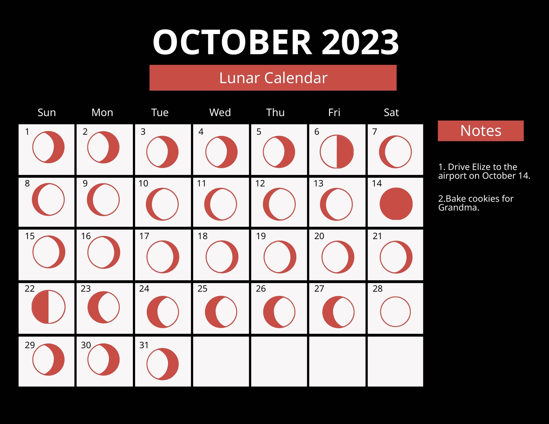 Free Lunar Calendar October 2023 EPS Google Docs Google Sheets 