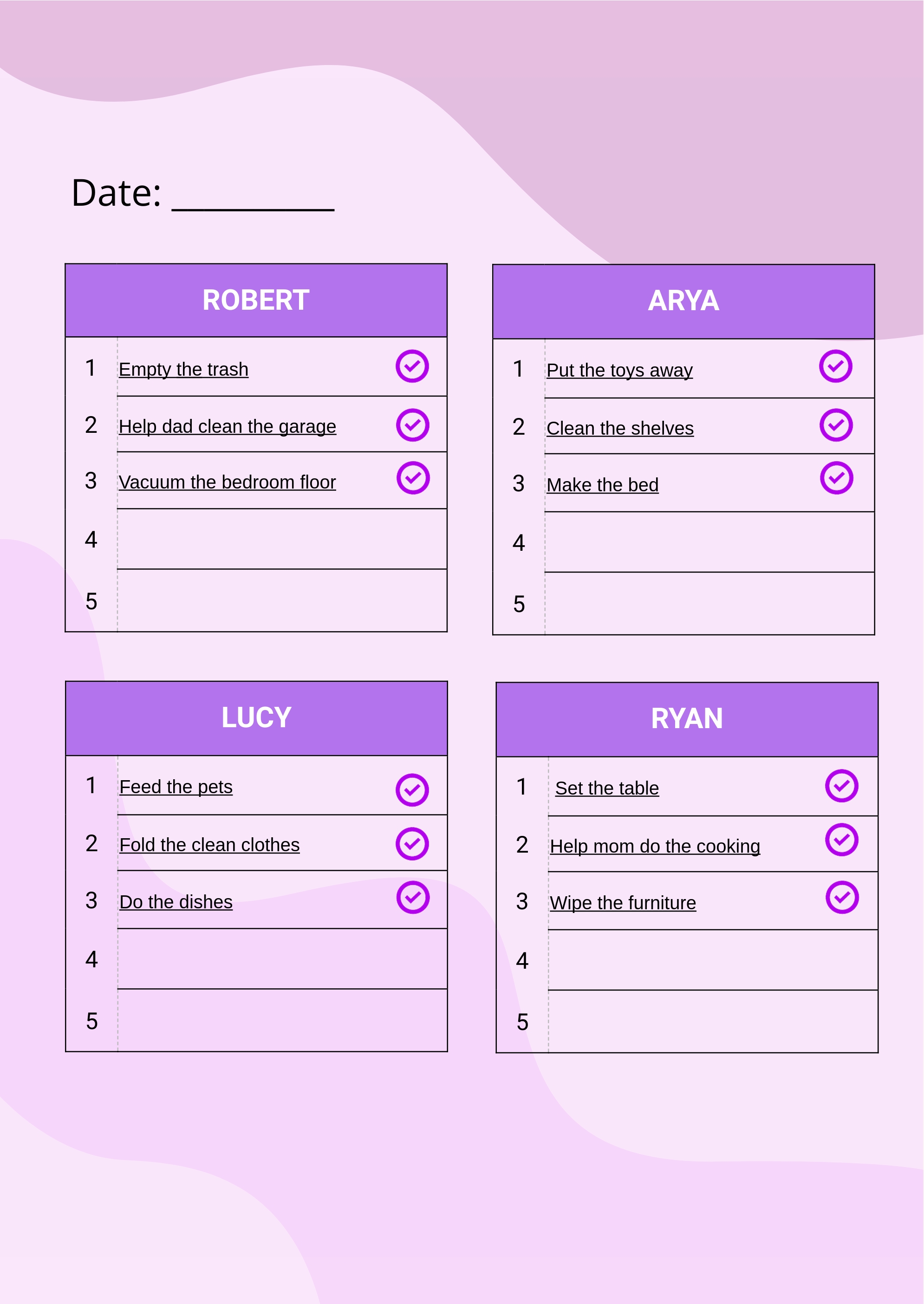 Chore Chart Template For Multiple Kids In Illustrator PDF Download 